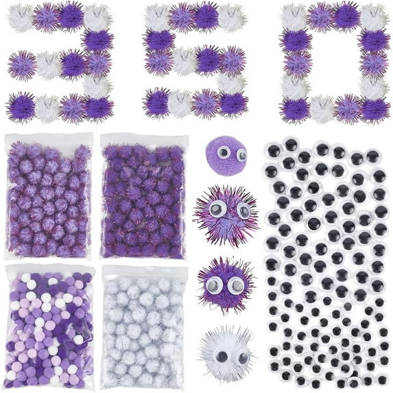 350Pcs 0.8 Inch 1 Inch Assorted Pompoms Balls with 100Pcs Wiggle Eyes ...