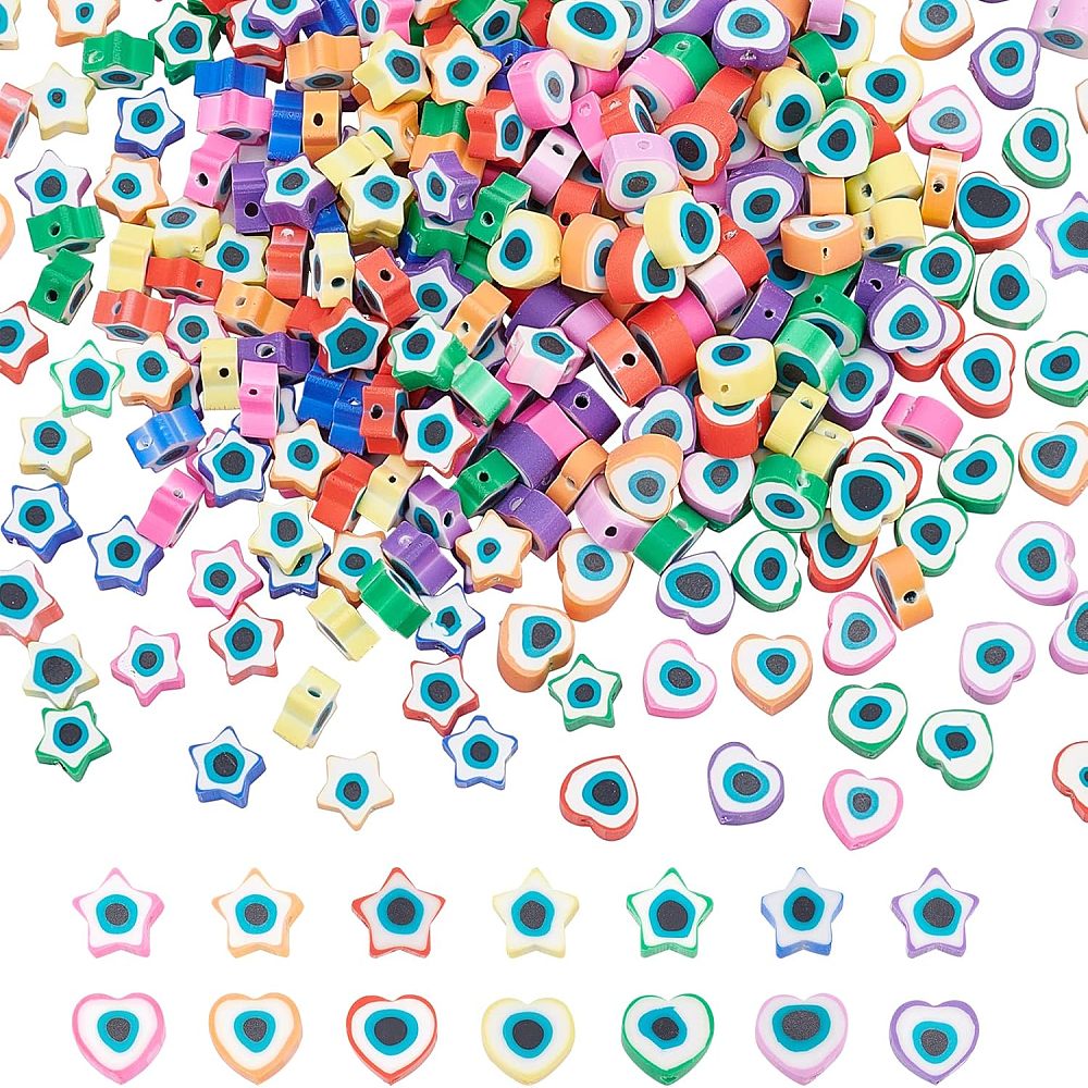 350Pcs 14 Style Handmade Polymer Clay Beads Star Herat with Mixed Color ...