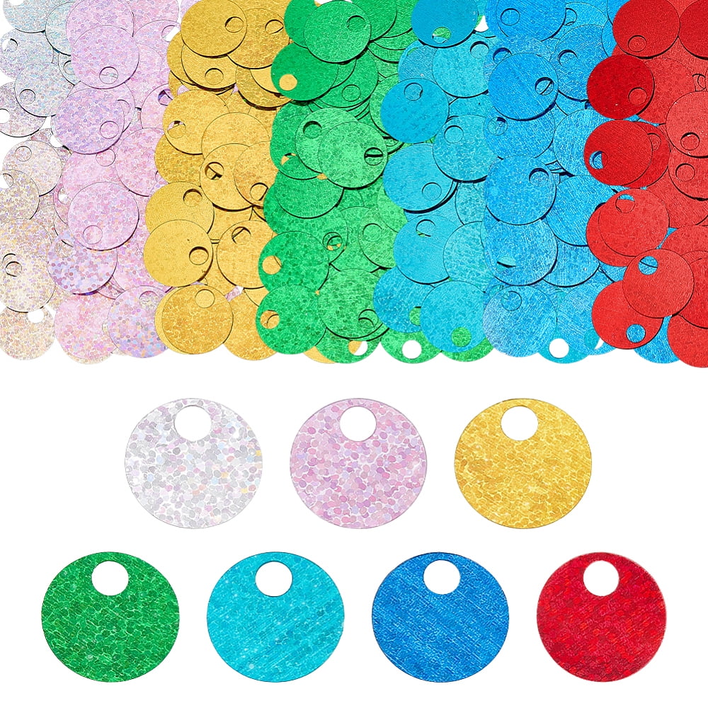350Pcs 7 Colors PVC Pendants with Paillette Flat Round Mixed Color 20mm ...