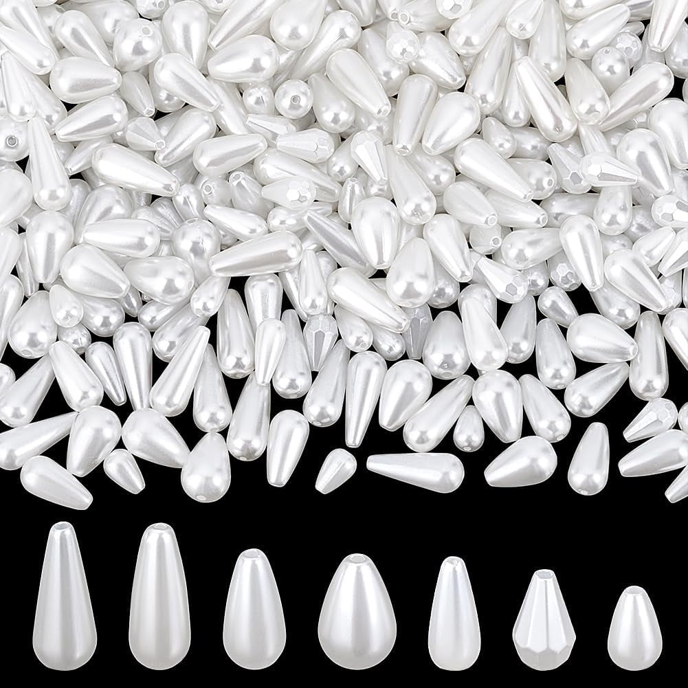 350Pcs 7 Styles ABS Plastic Imitation Shell Pearl Beads Teardrop ...