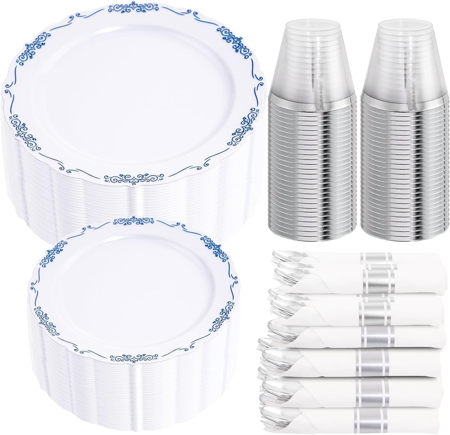 350Pcs Blue and White Plastic Plates Disposable Blue Plates for Party ...