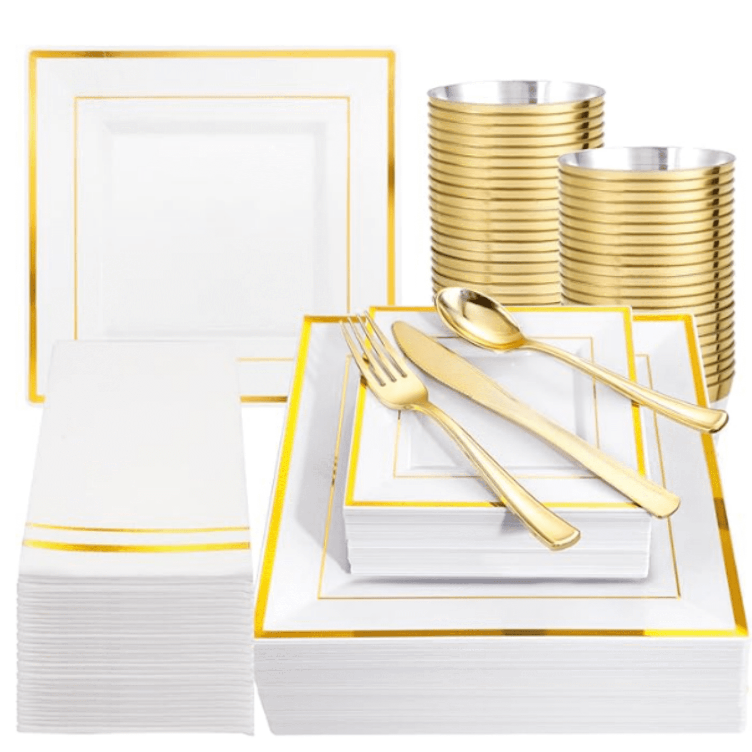350Pcs Gold Plastic Plates - Disposable Square Gold Plates Dinnerware ...