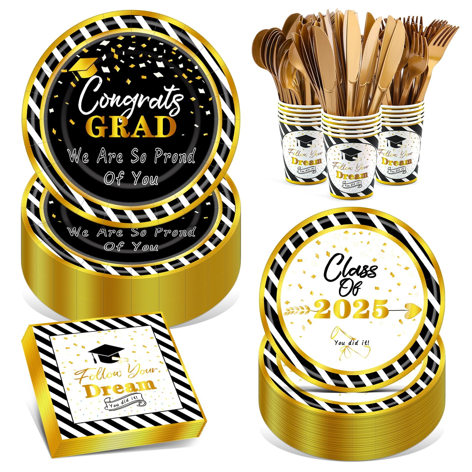 350Pcs Graduation Paper Plates SSF20 Set - (Serve 50) with 9inch Dinner ...