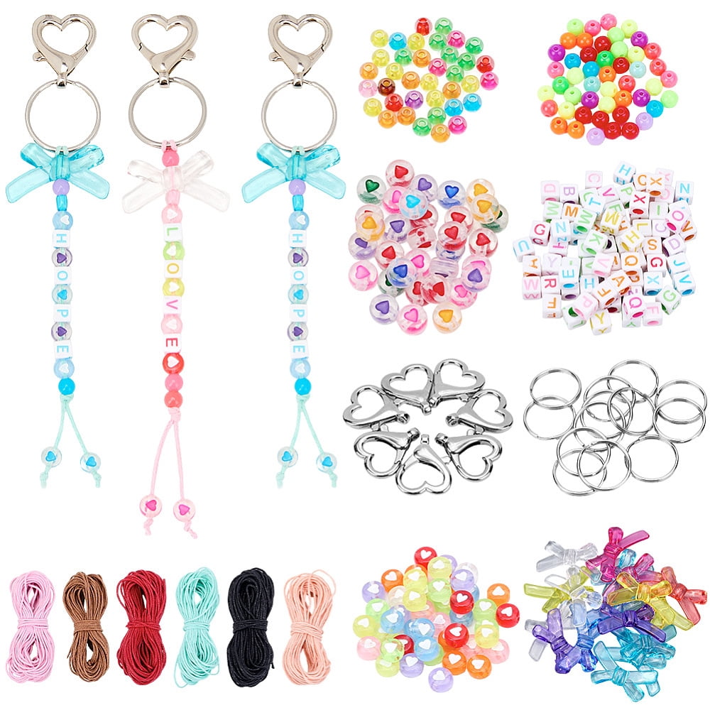 350Pcs Keychains Making Kit Letter Key Chains Al abet Beads Heart Cube ...