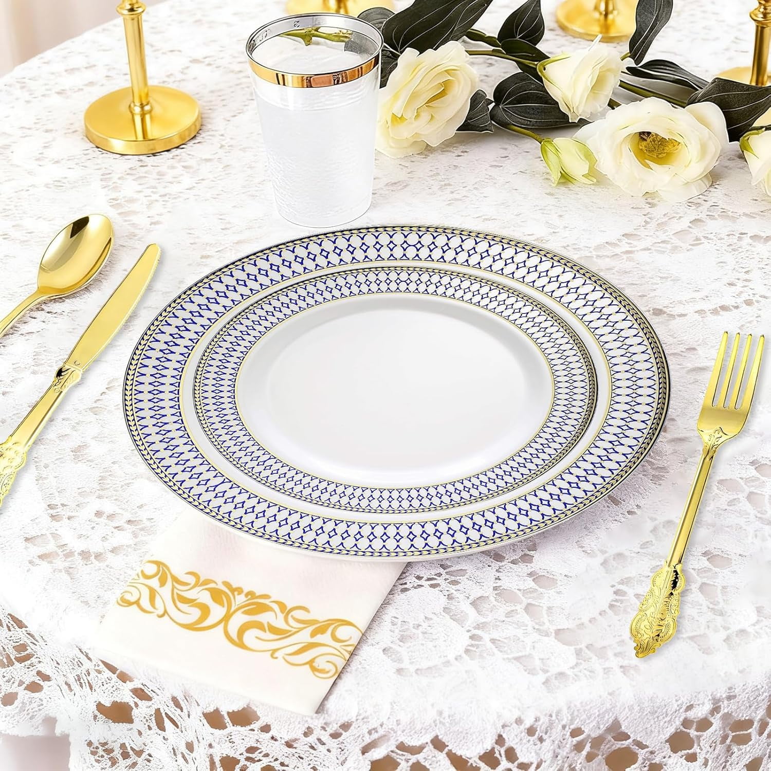 350Pcs Plastic Plates for Party - Disposable Heavy Duty Plates with ...