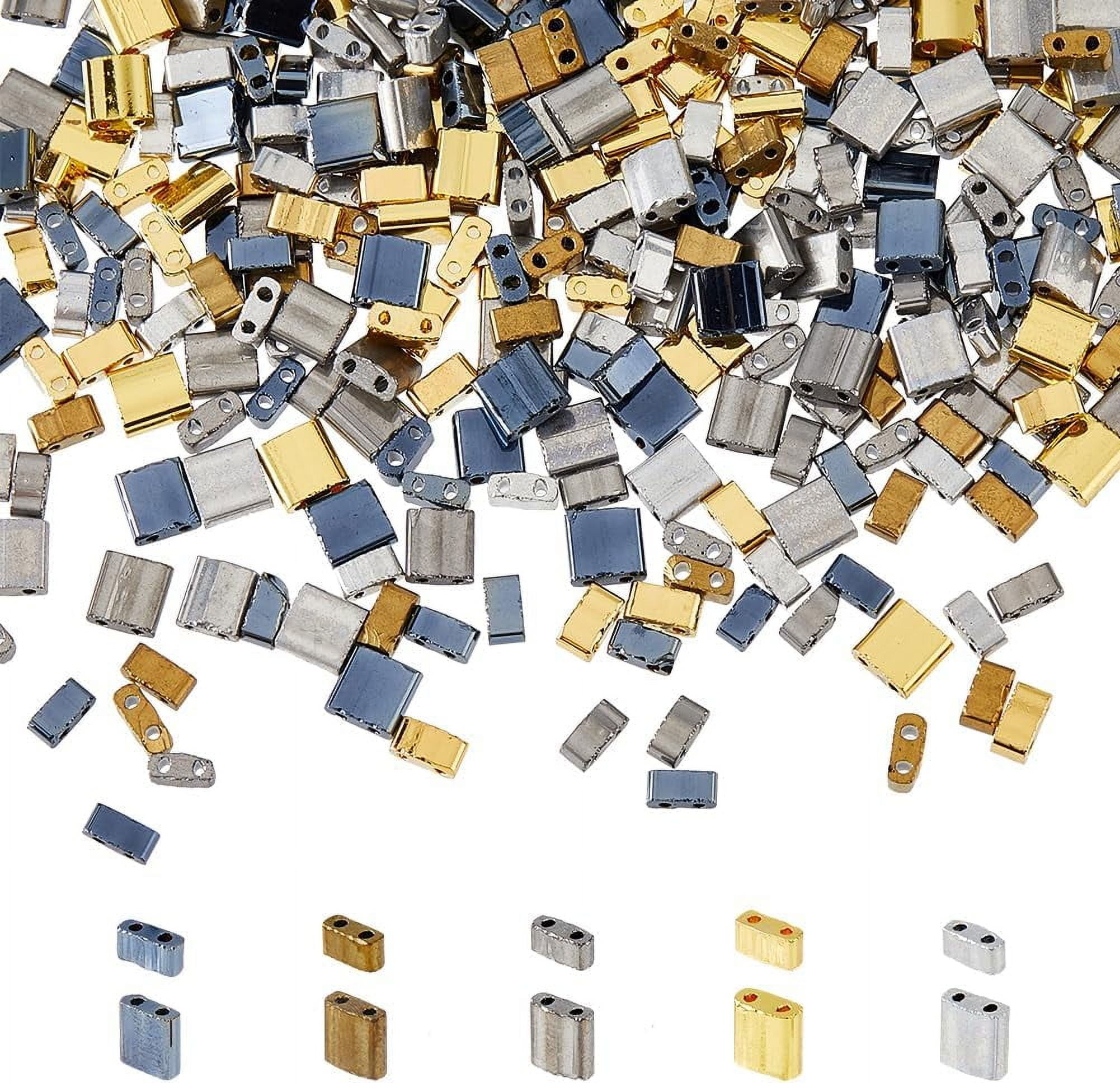 350Pcs Rectangle Beads 5 Colors 2 Hole Glass Seed Beads Golden Silver ...