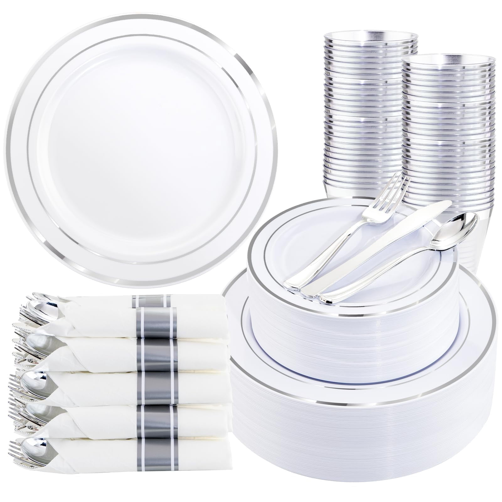 350Piece Dinnerware Set for 50 Guests - Gold Plastic Plates with ...