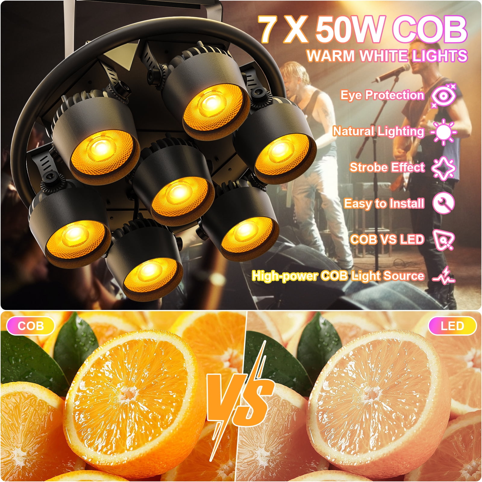 350W Stage Lights, RGB DJ Par Light with 7 LED Angle Adjustable COB ...