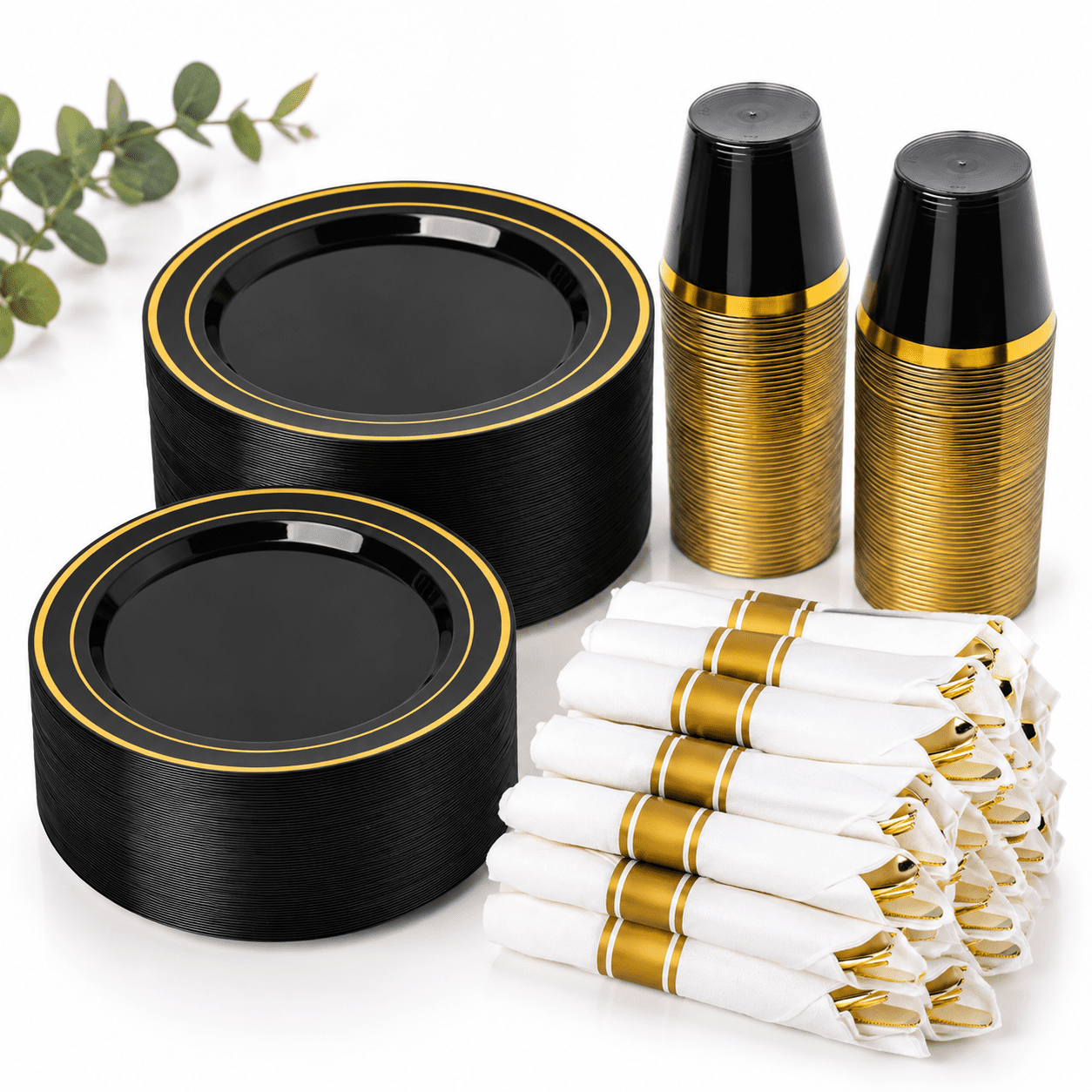 350black Plastic Plates Disposable Dinnerware Set For Party - Walmart.com