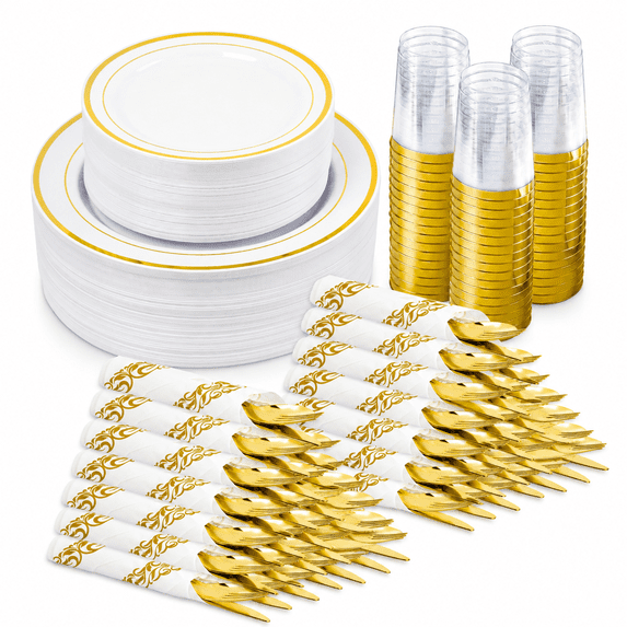 350disposable Plates Plastic Dinnerware Set For 50guests | 50 Dinner 50 ...