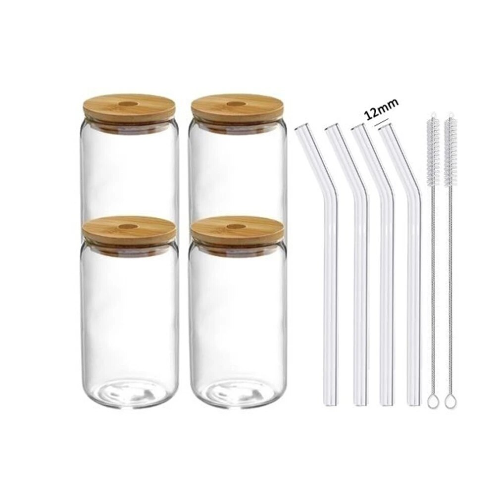 350ml/550ml Glass Cup With Lid and Straw Transparent Bubble Tea Cup ...