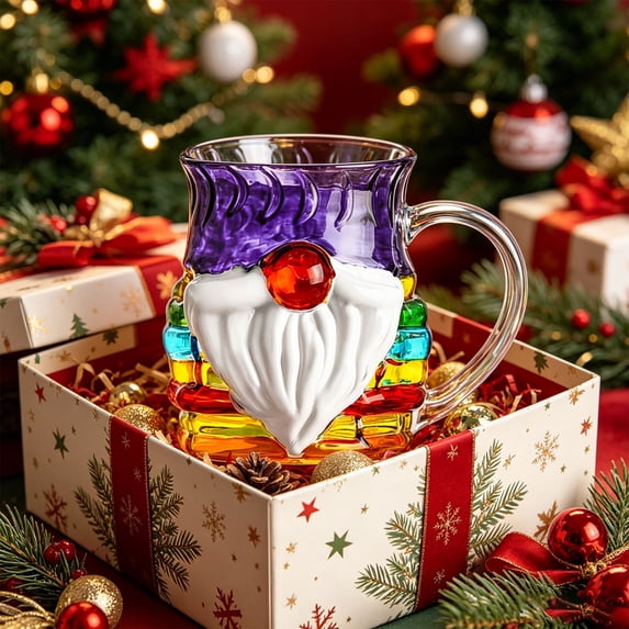 350ml Glass Gnome Shaped Novelty Mug Clear Handle Unique Design for ...