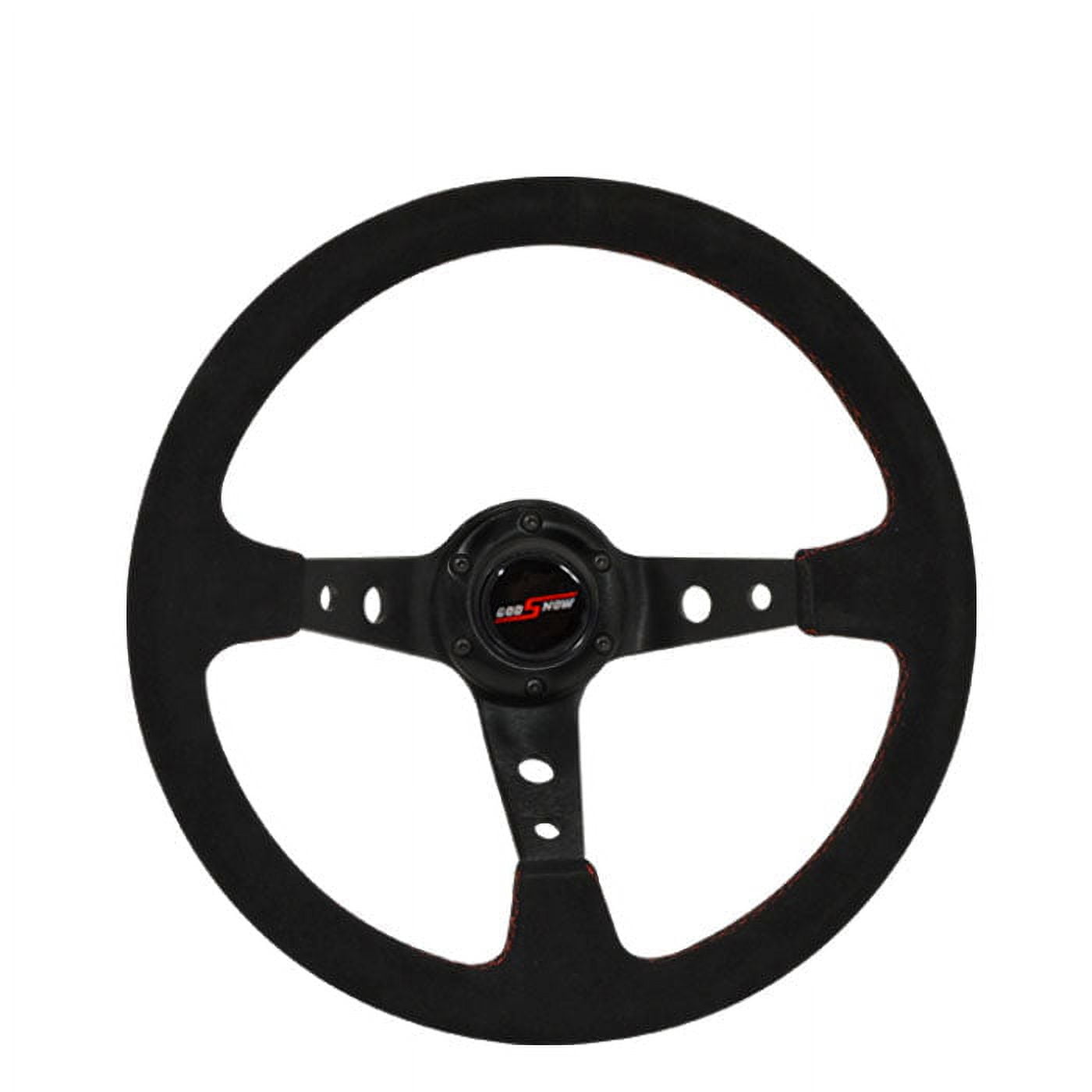 350mm Deep Dish 6 Bolt Suede Leather Steering Wheel Black Center (Red ...