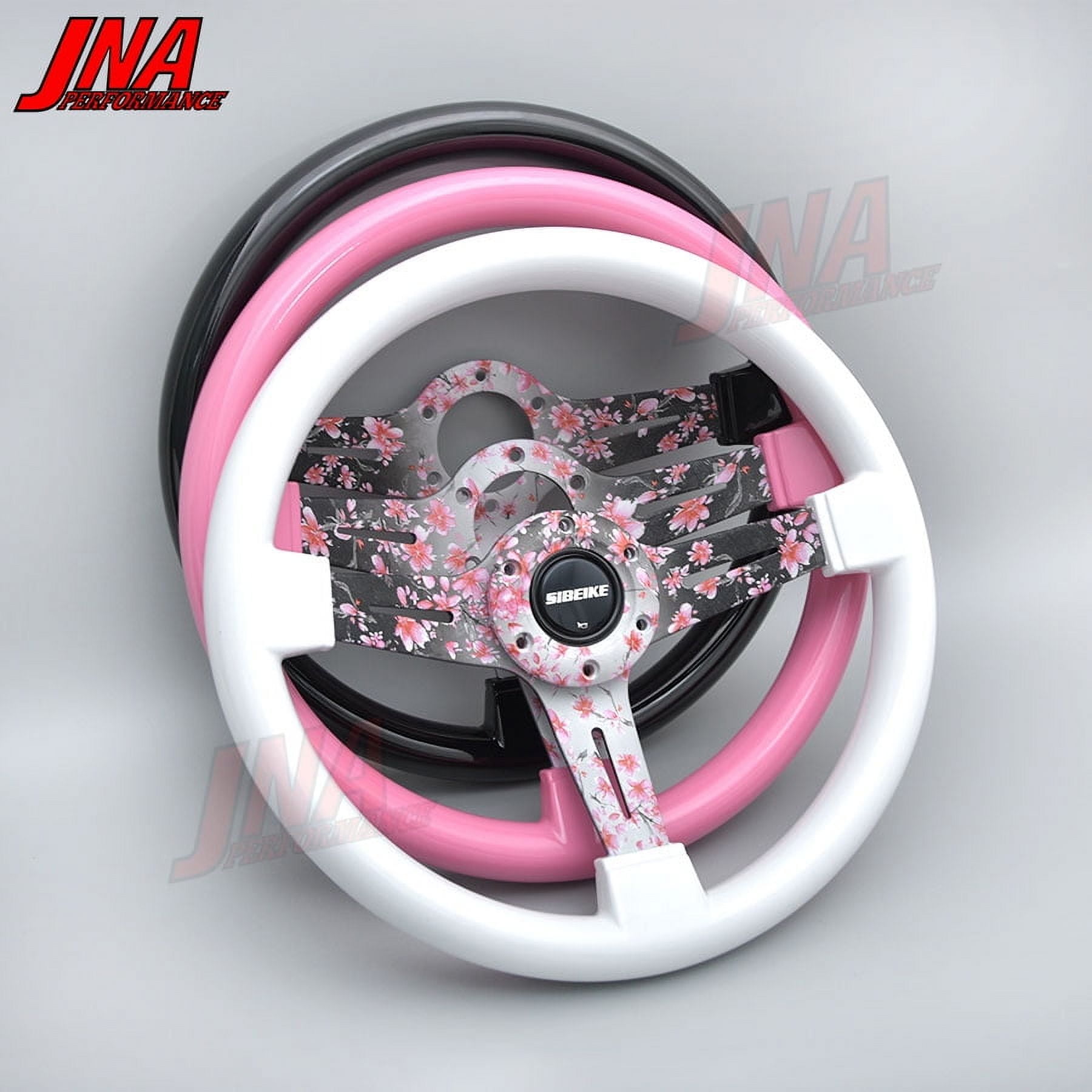 350mm Digital Flower Spoke Steering Wheel Black White Pink Deep Dish ...