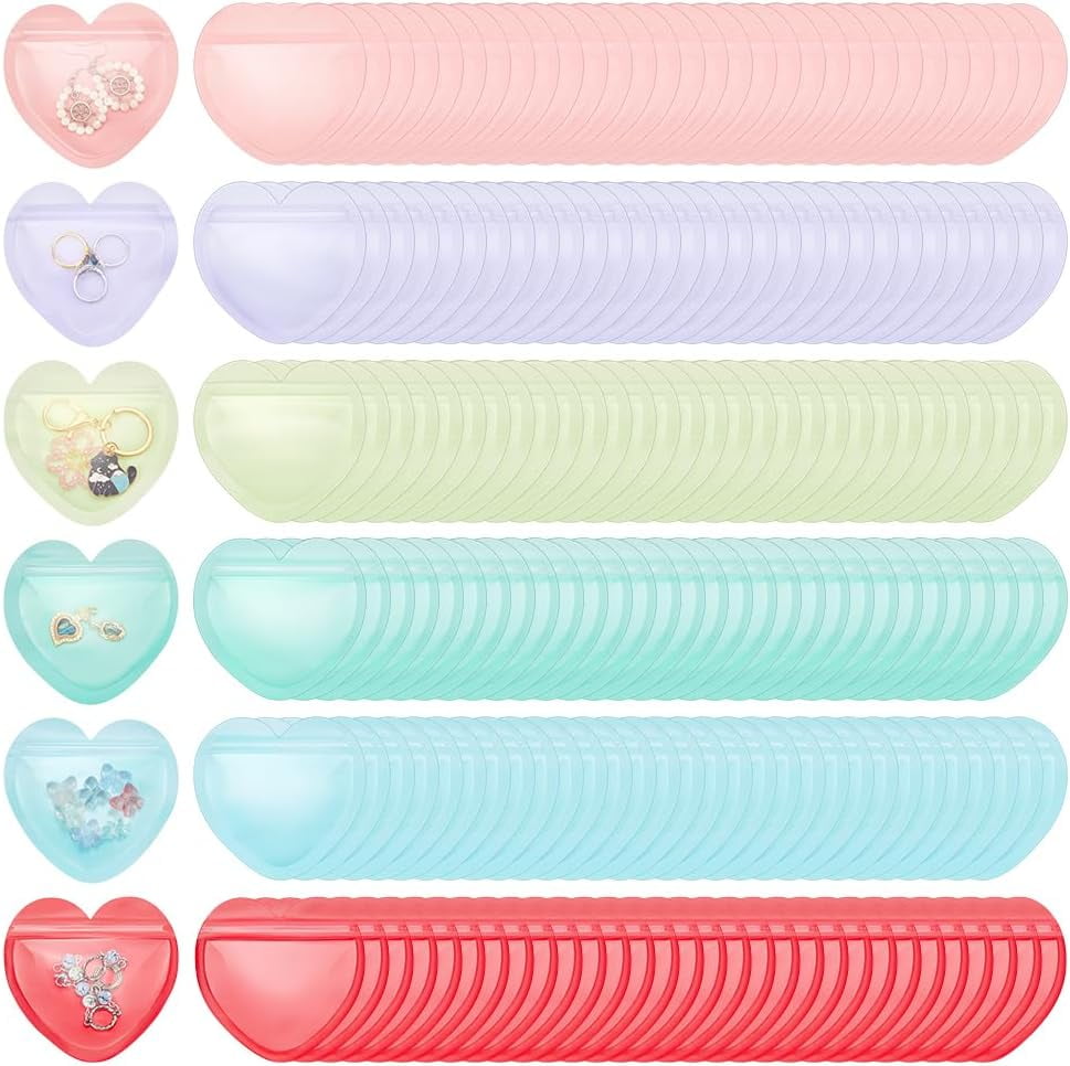 350pcs 7 Colors Jewelry Storage Bags 3.9x3.9 inch Heart Resealable ...