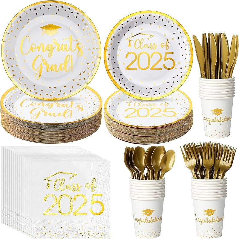 350pcs Class of 2025 Graduation Plates and Napkins Set, Disposable ...