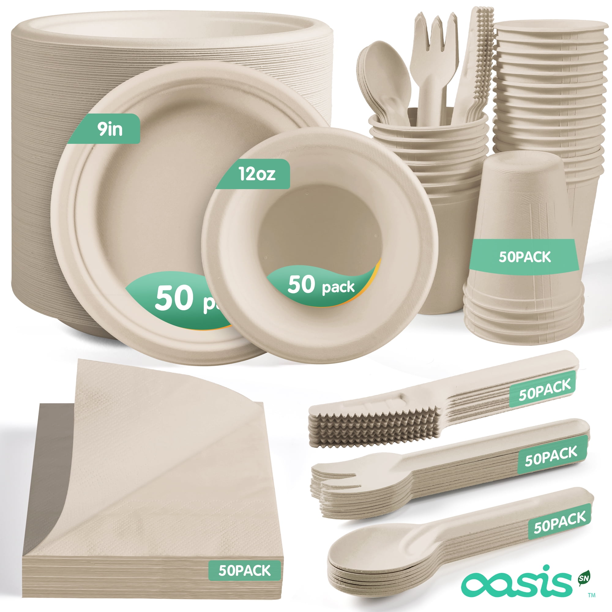 350pcs Compostable Paper Dinnerware Set, Disposable Heavy-Duty Paper ...