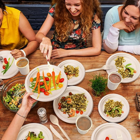 350pcs Compostable Paper Plates Set -friendly Heavy-duty Disposable ...