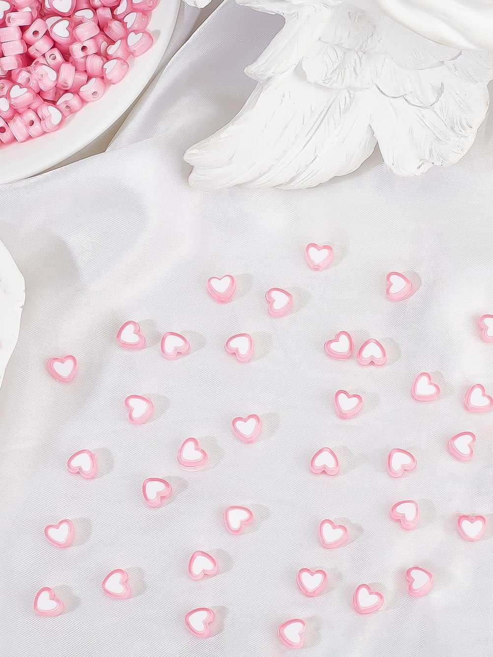 350pcs Heart Acrylic Bead Heart Spacer Beads Aesthetic Acrylic Assorted ...