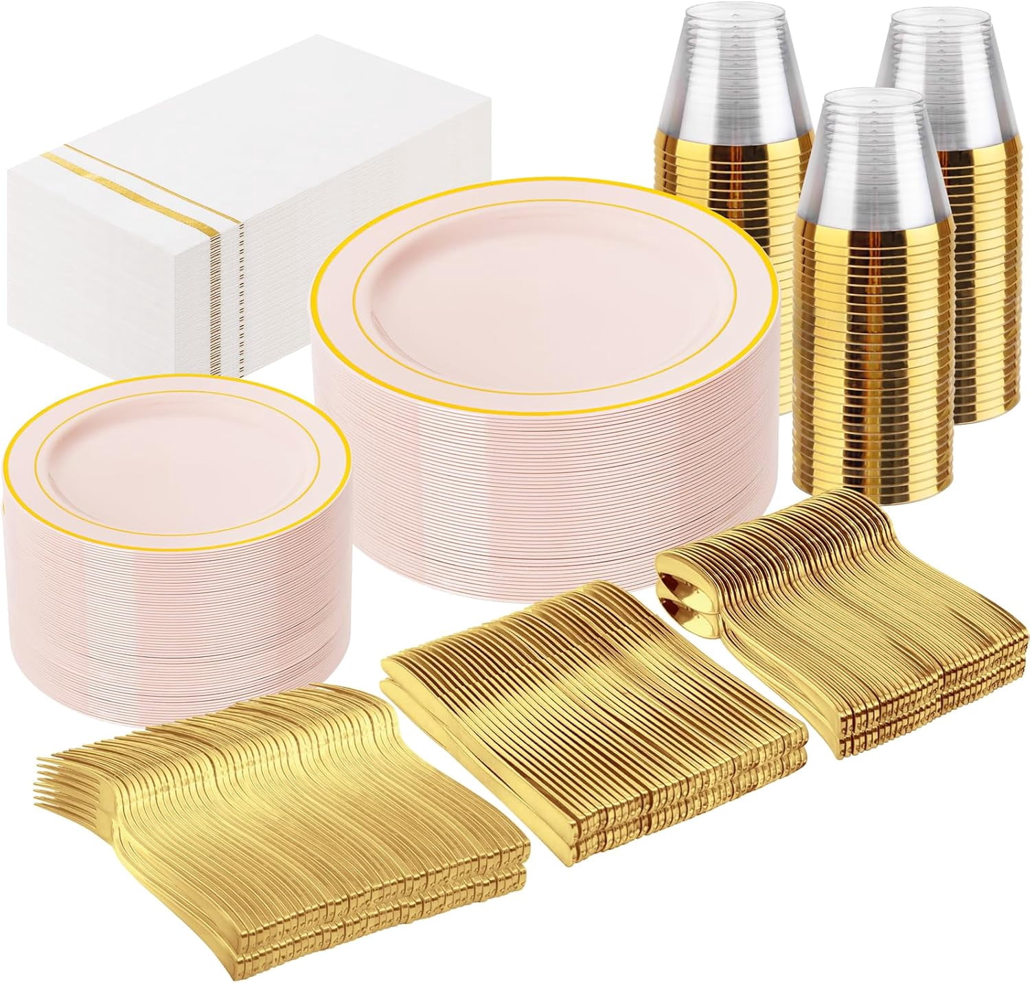 350pcs Pink Plastic Plates - Disposable Plastic Dinnerware Set Include ...