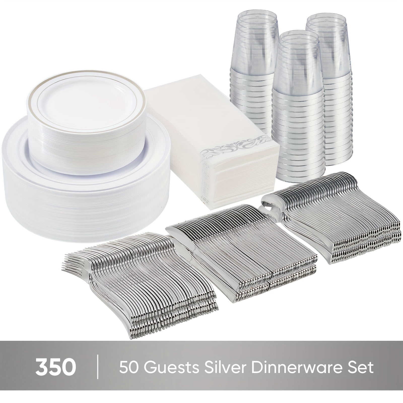 350pcs Plastic Dinnerware Set, Disposable Party Plates For 50 Guests ...