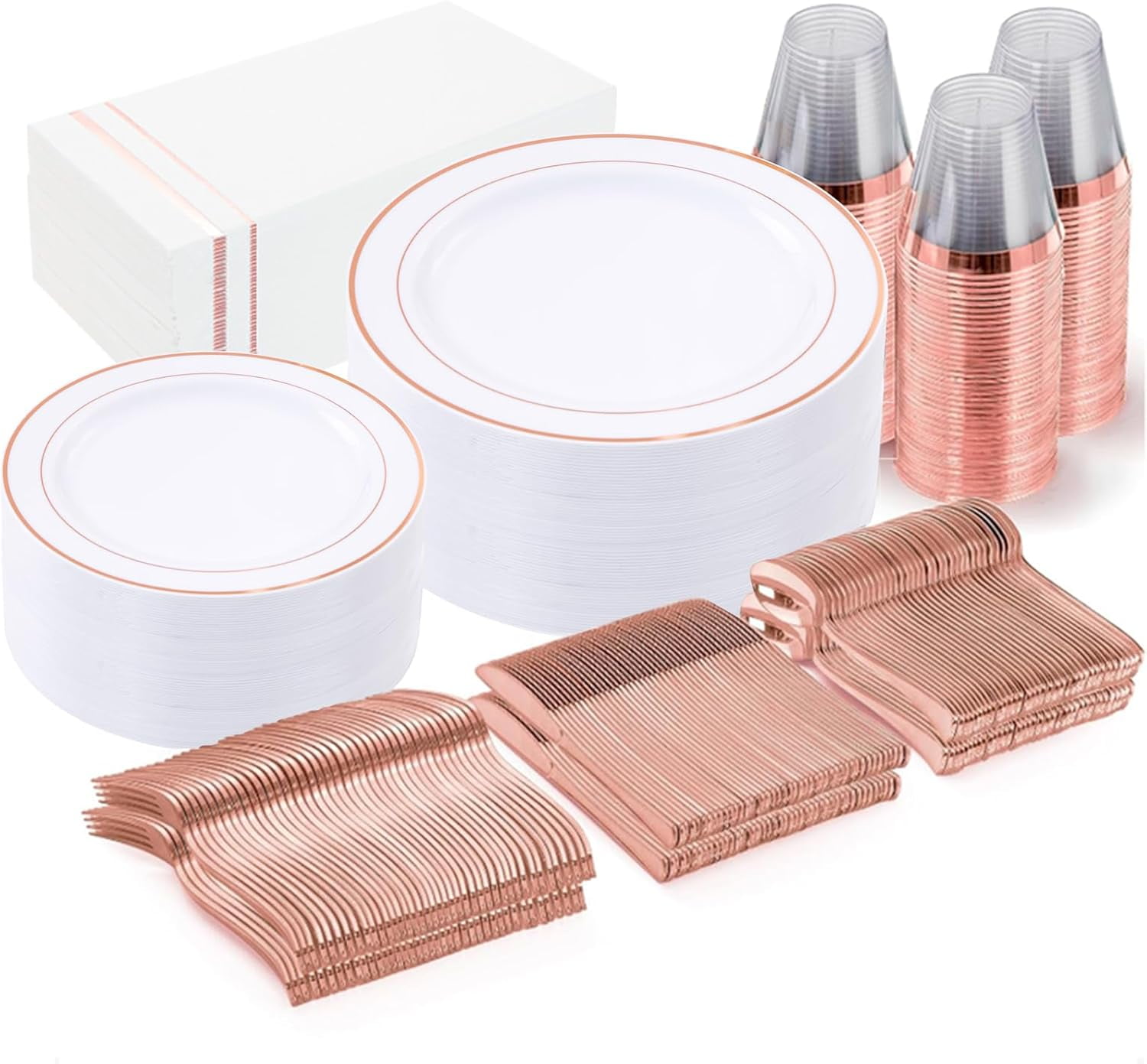 350pcs Rose Gold Plates and Silverware Set for 50 Guests Disposable ...