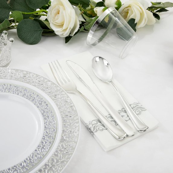 350pcs Silver Party Dinnerware Set for 50 Guests - Walmart.com