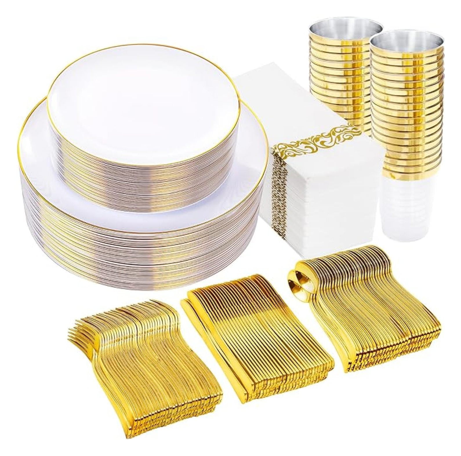 350pcs White and Plastic Plates, Plastic Dinnerware for 50 Guests ...