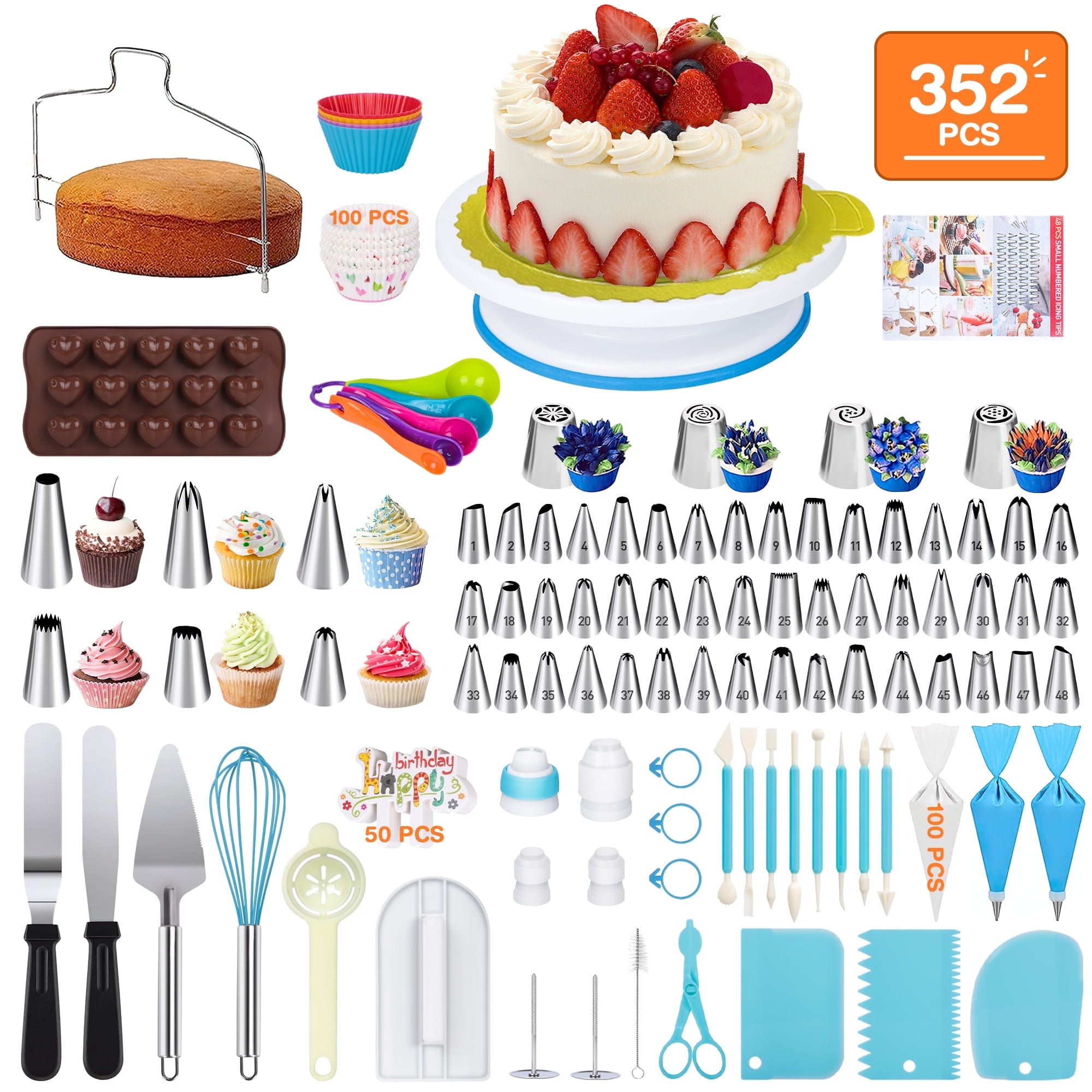 Walmart 352 Pcs Cake Decorating Kit with Icing Tips, Baking Set, Non ...