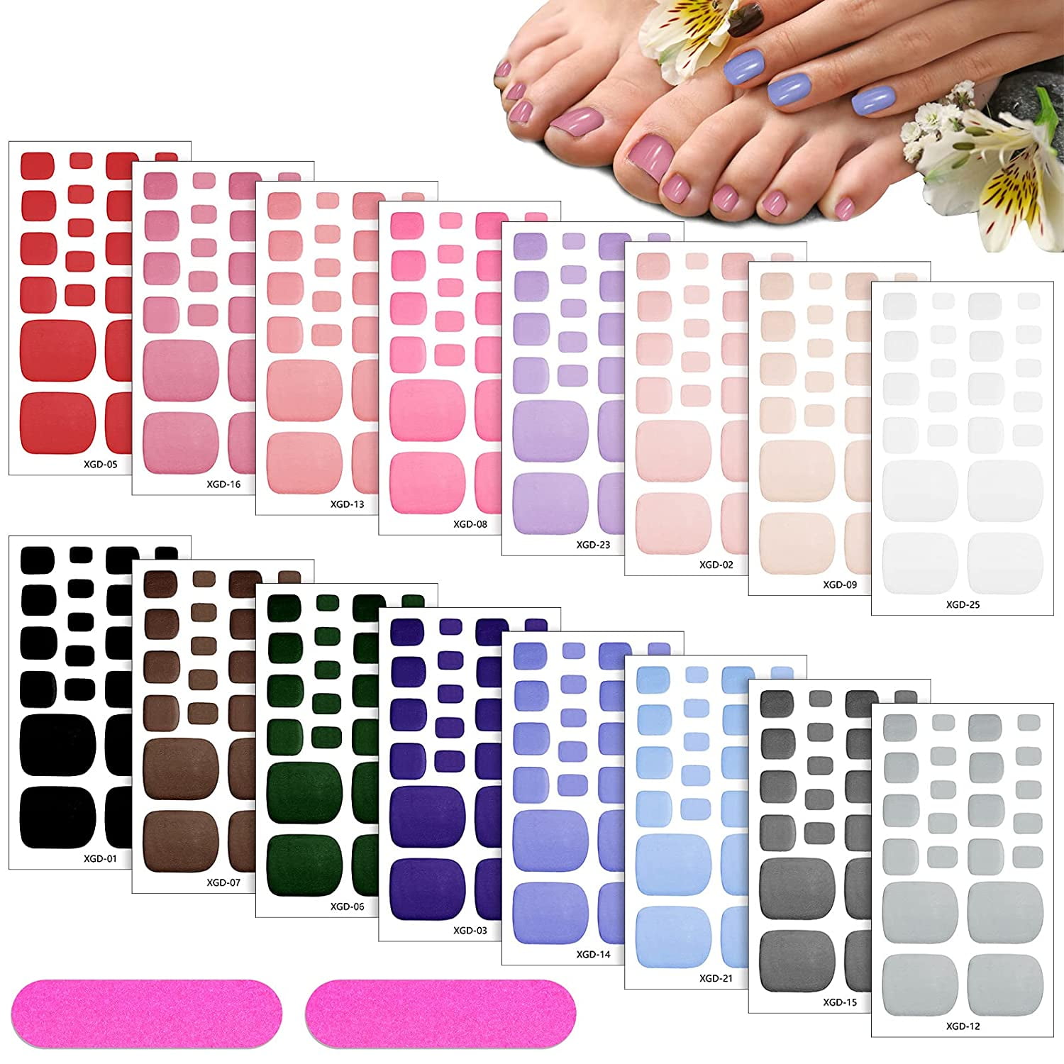 352 Pieces 16 Sheets Toenail Polish Stickers Strips Adhesive Toe Nail ...