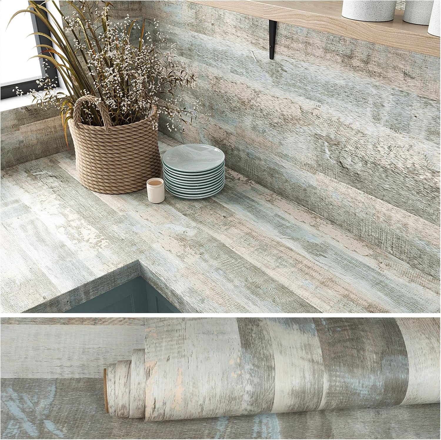 354''x32'' Wide Weathered Wallpaper Peel and Light Blue Contact Paper ...