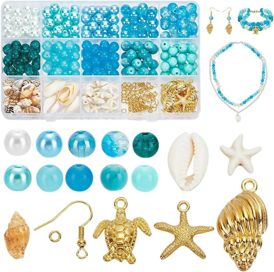 354pcs Blue Glass Beads Charms for Bracelet 8mm Glass Beads Pearl Beads ...