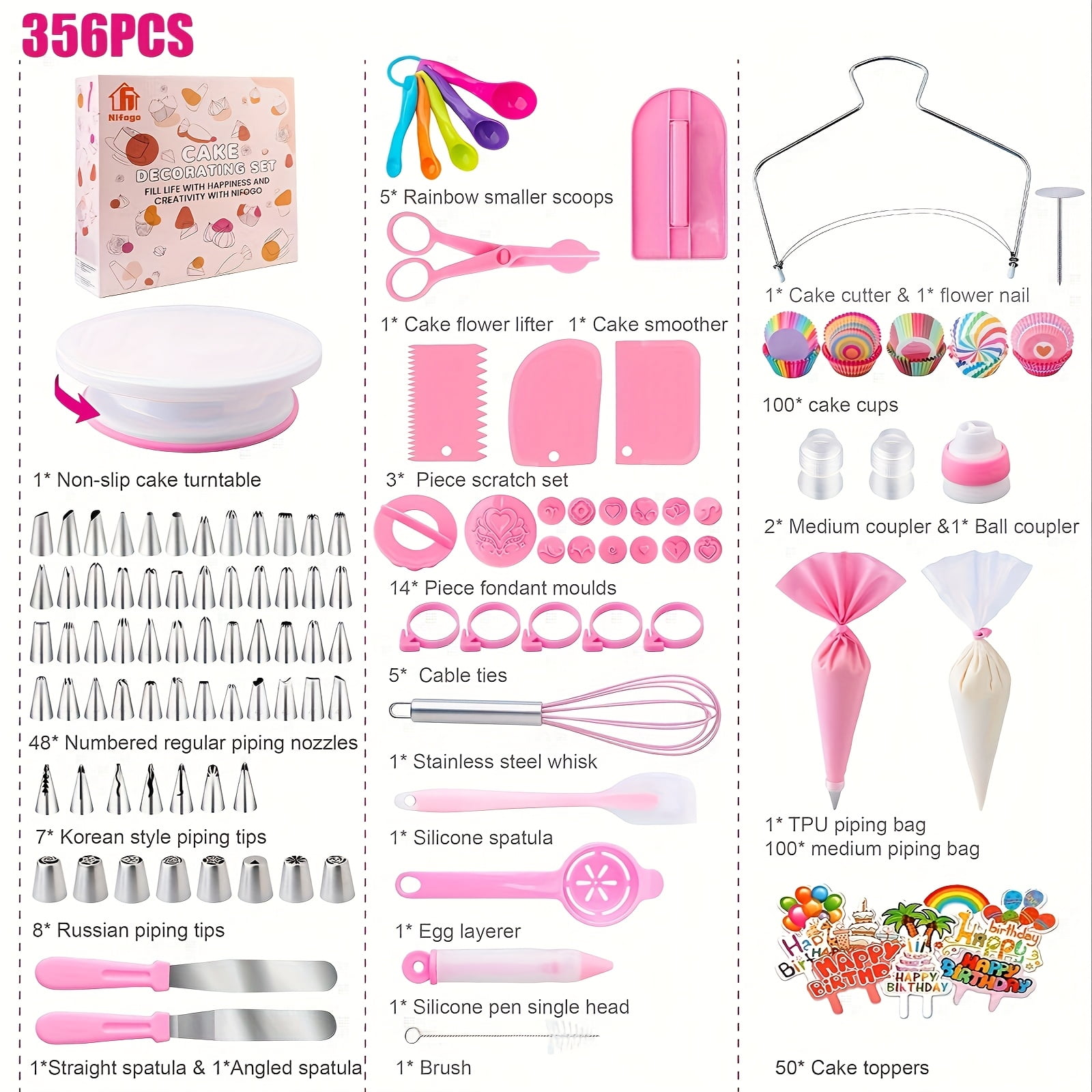 356pcs Cake Decorating Supplies Kit, Baking Accessories with Cake ...