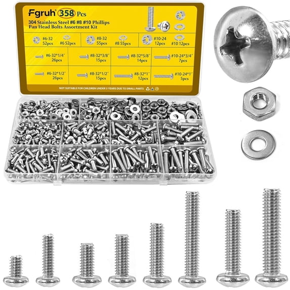 358PCS Machine Screws and Nuts Assortment Kit, #6-32#8-32#10-24 ...