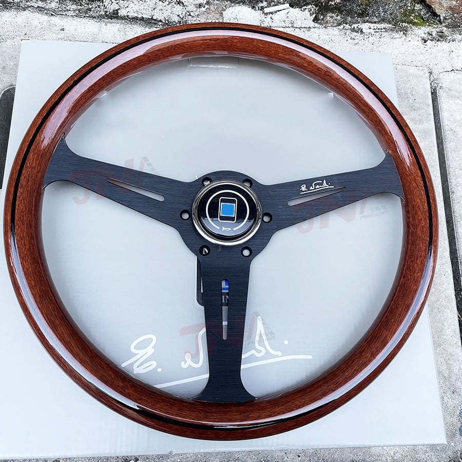 358mm Classic Wood Film Black Spoke ND Steering Wheel PC-ST54 - Walmart.com