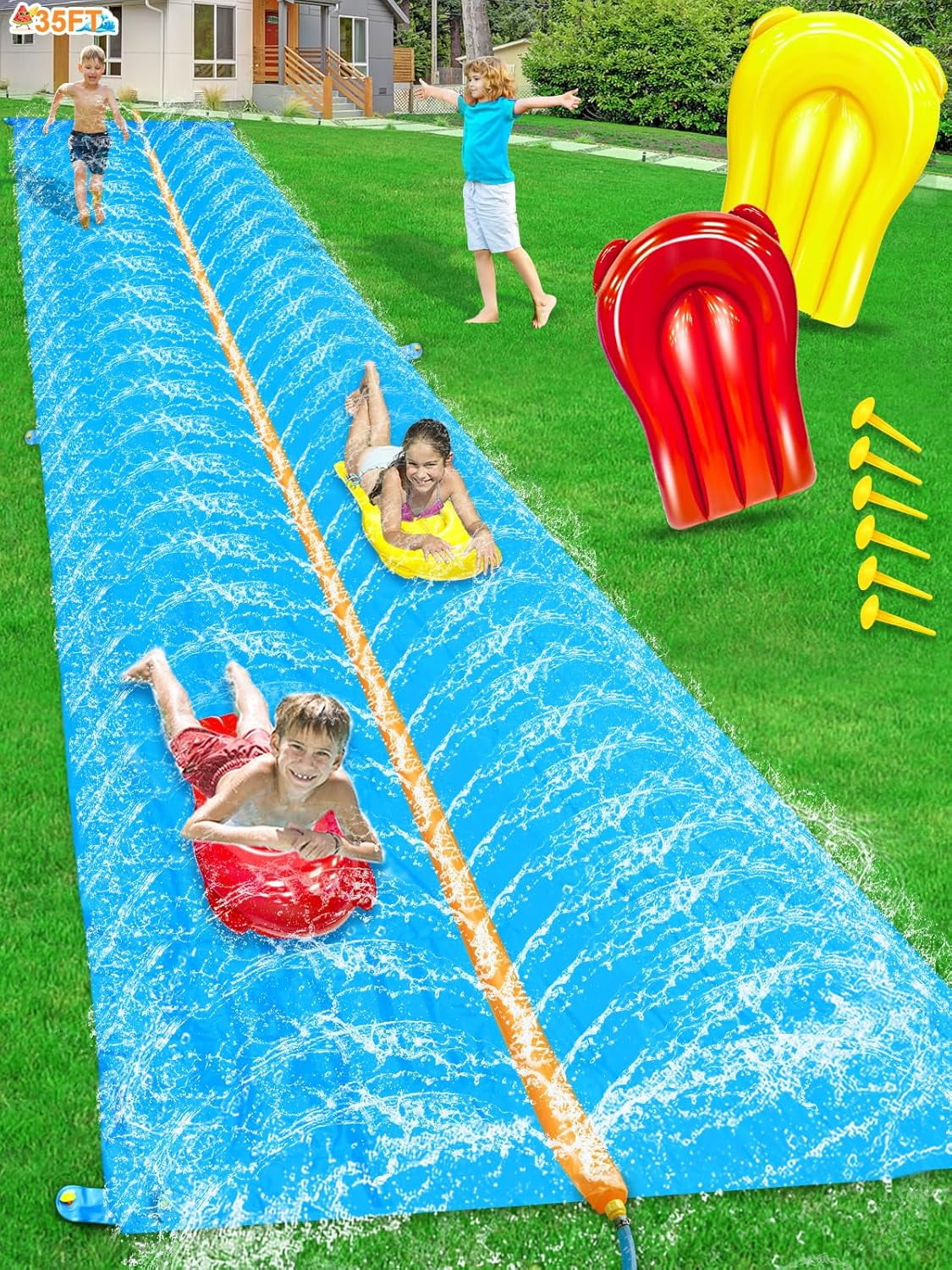 35Ft Huge Slip and Water Slide with Sprinkler, Heavy Duty Lawn ...