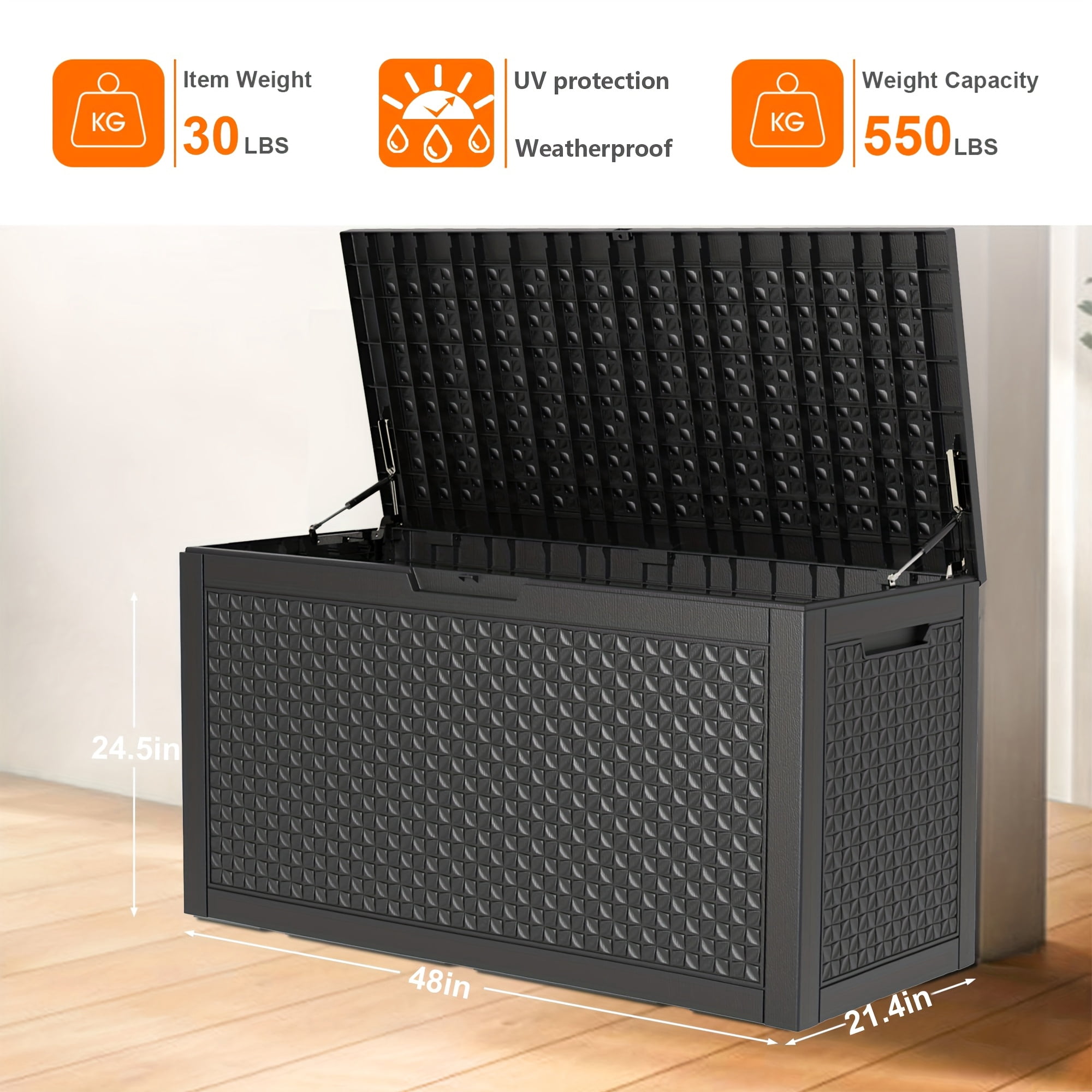 35Gallon Outdoor Storage Deck Box, Weatherproof UV-Resistant Resin ...