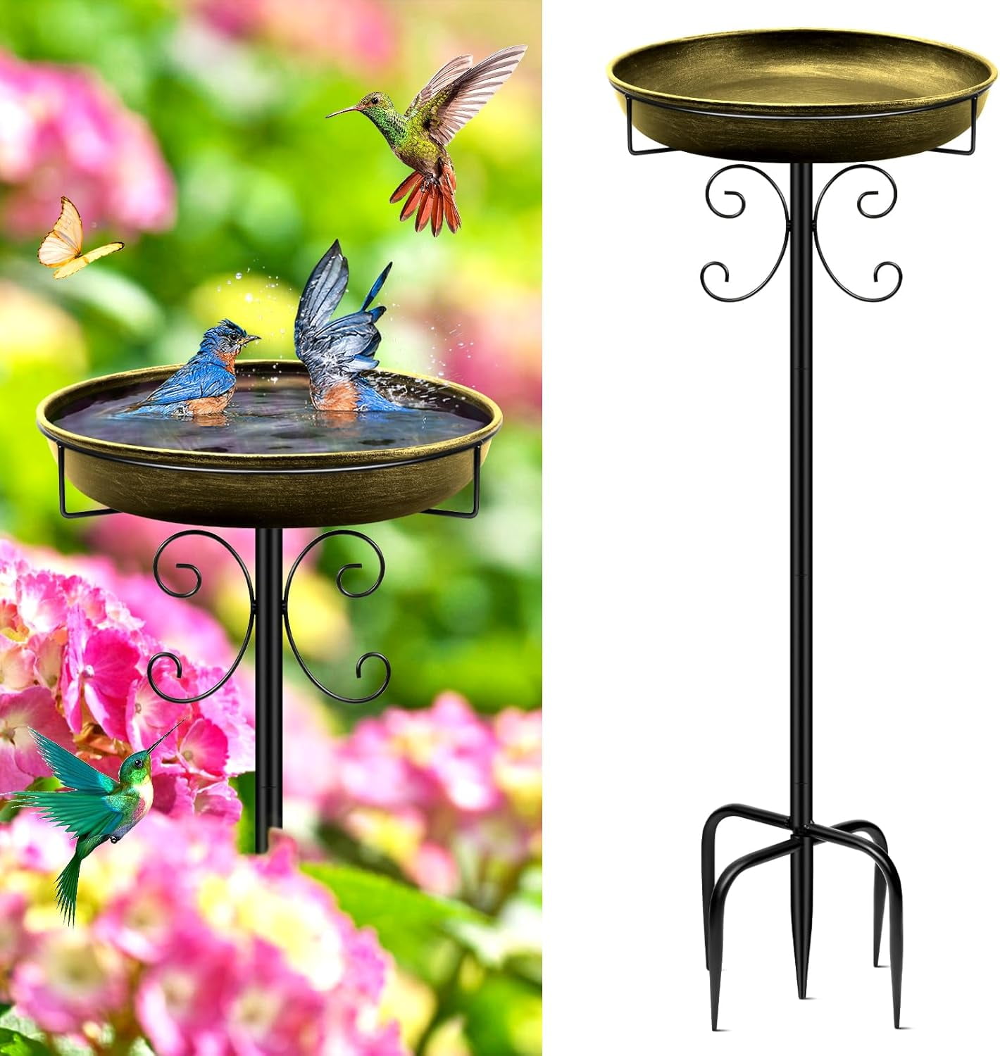 35In Metal Bird Bath for Outside, Vintage Bird Bath Bowl, Detachable ...