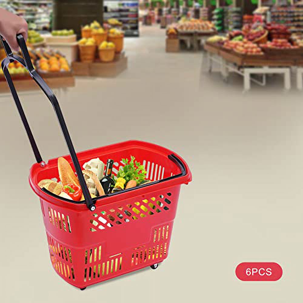 35L 6Pcs Shopping Basket with Wheels and Handle Small Plastic Basket ...