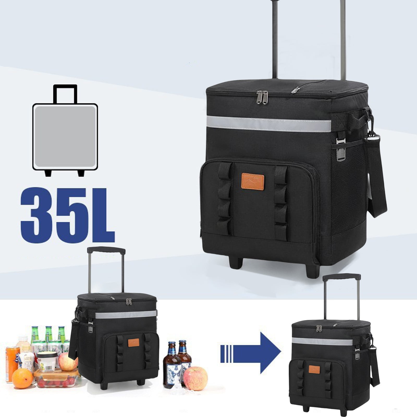 35L Cooler with Wheels and Handle, Portable Collapsible Soft Cooler Bag ...