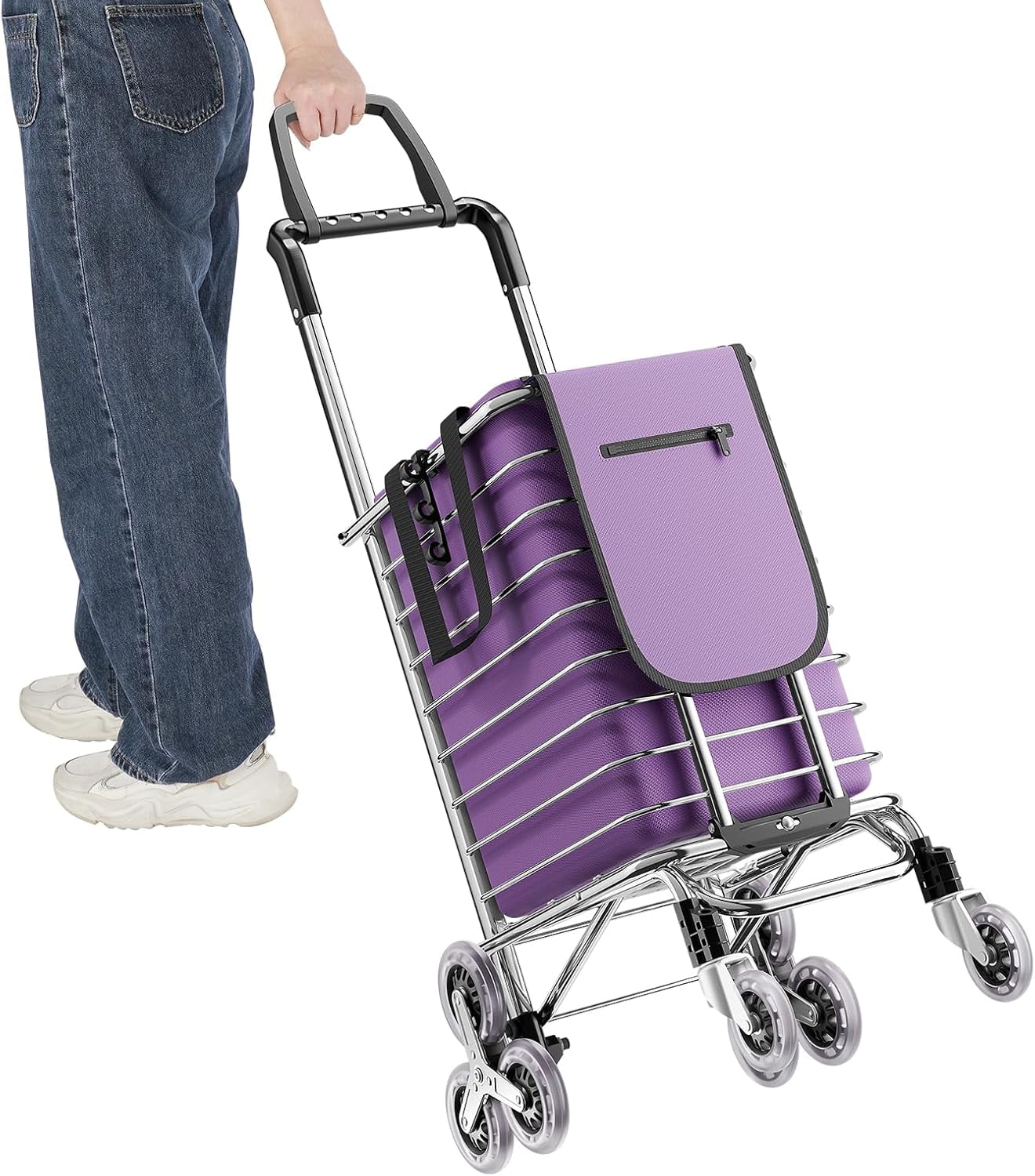 35L Folding Shopping Cart - Portable Grocery Trolley 8-Wheel Heavy-Duty ...