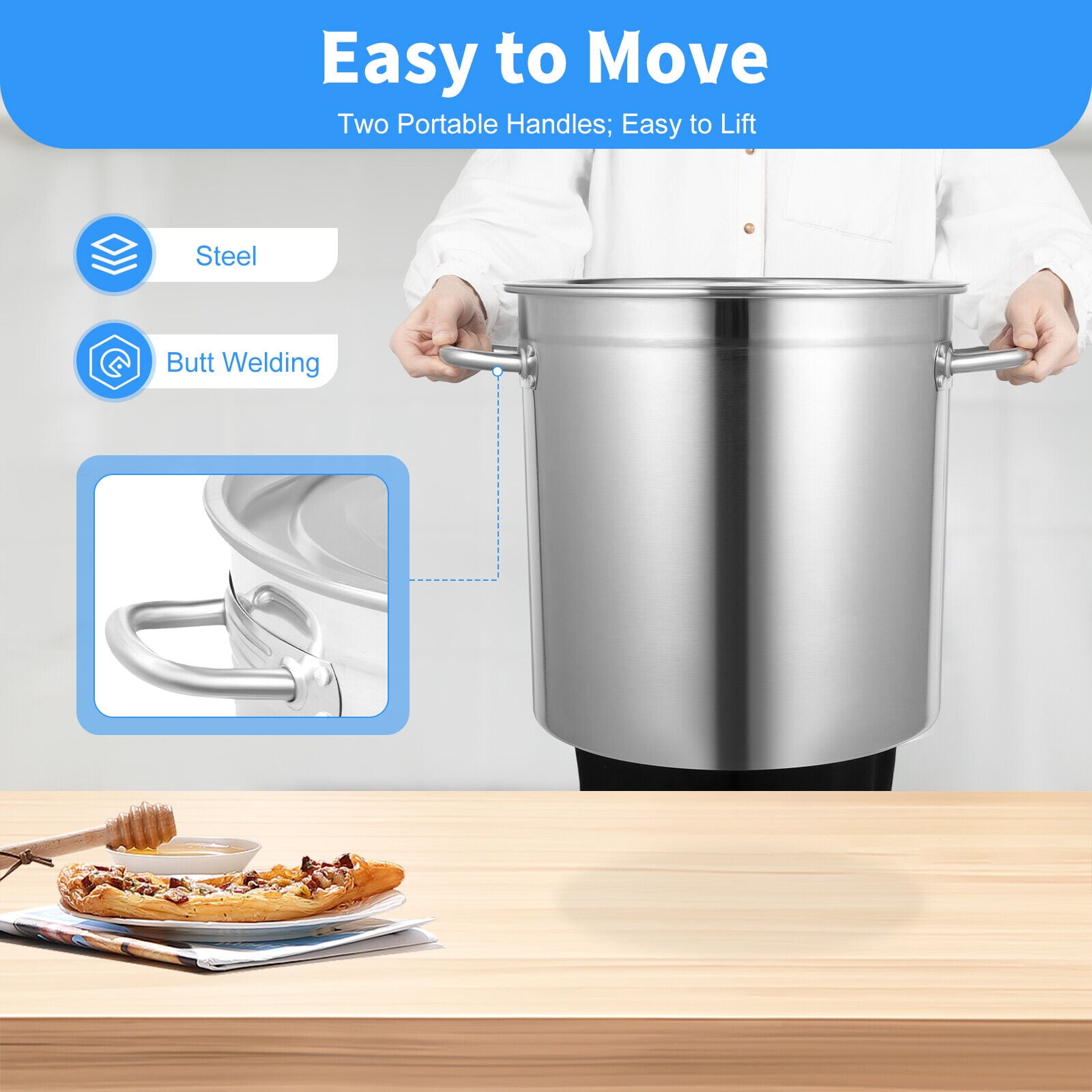 35L Large Stock Pot Restaurant Kitchen Soup Big Cooking with Lid ...