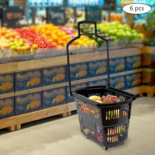 35L Shopping Basket Plastic Rolling Shopping Basket with Handle ...