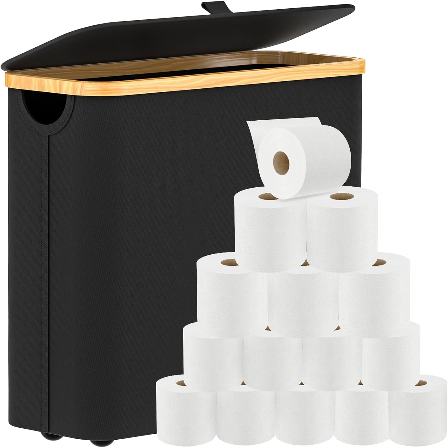 35L Toilet Paper Storage, Bamboo Toilet Paper Basket with Lid ...