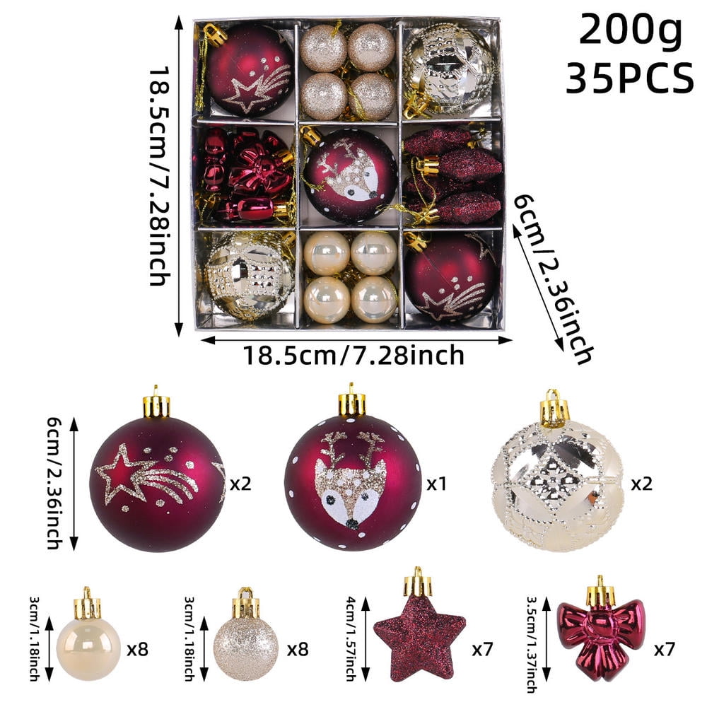 35PCS Christmas Ball Ornaments Set with Gift Box Christmas Decorations ...