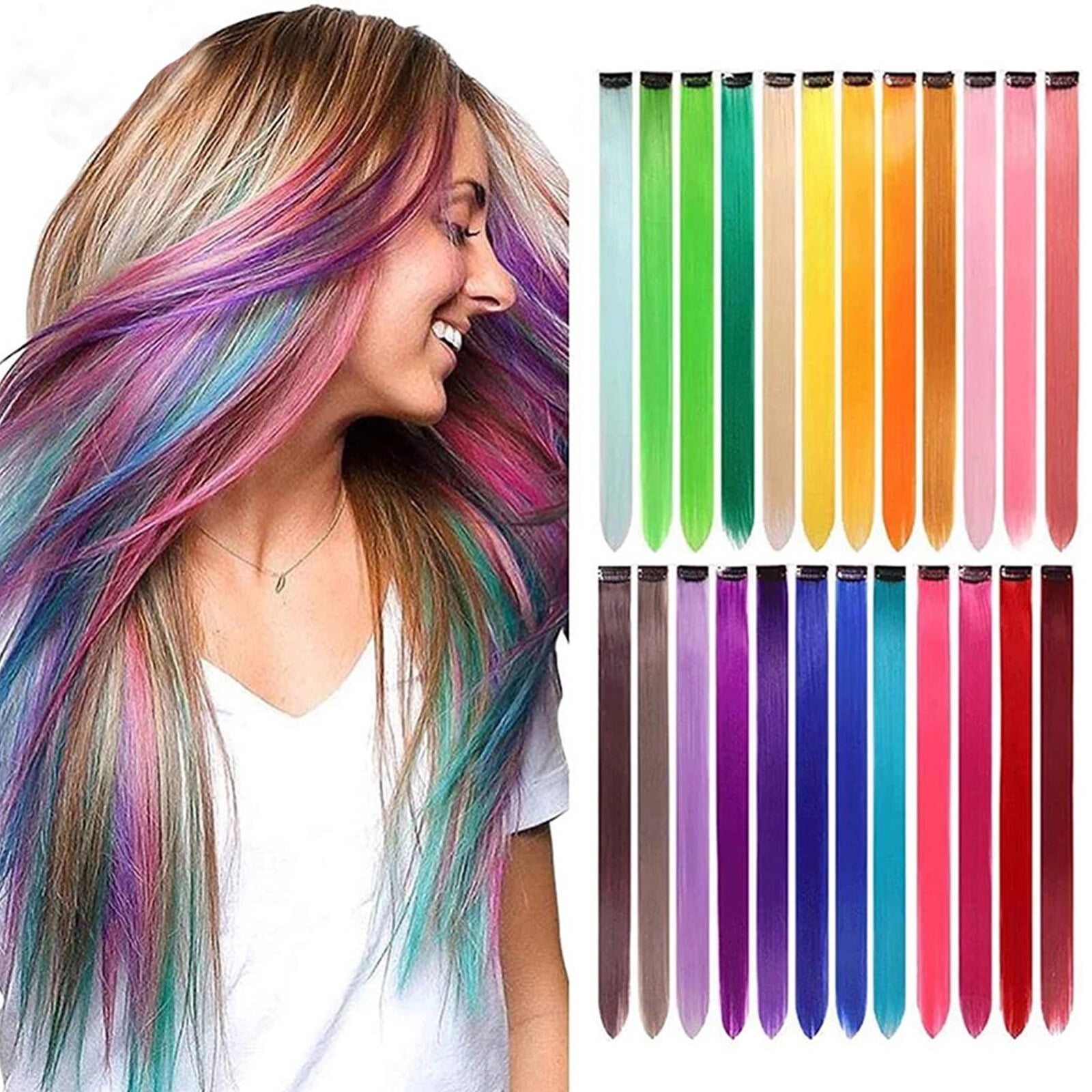 35PCS Colored Clip in Hair Extensions 20'' Colorful Straight Hair ...
