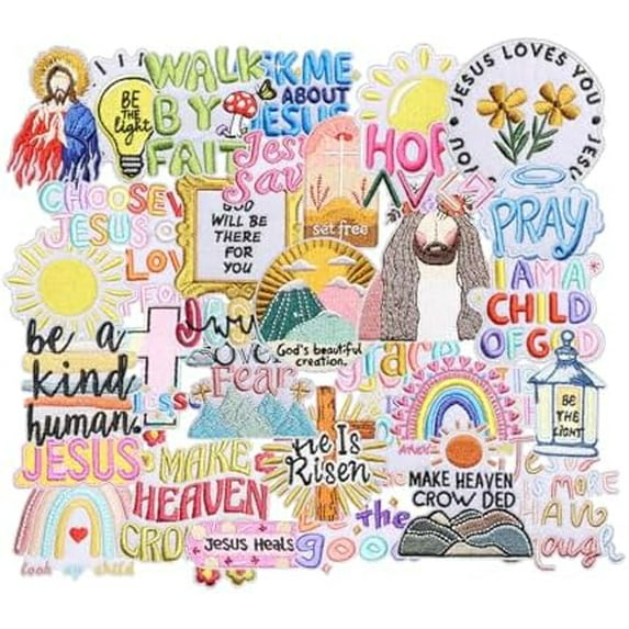 35PCS Love Jesus Iron on Patches, Cartoon Religious Positive Jesus ...