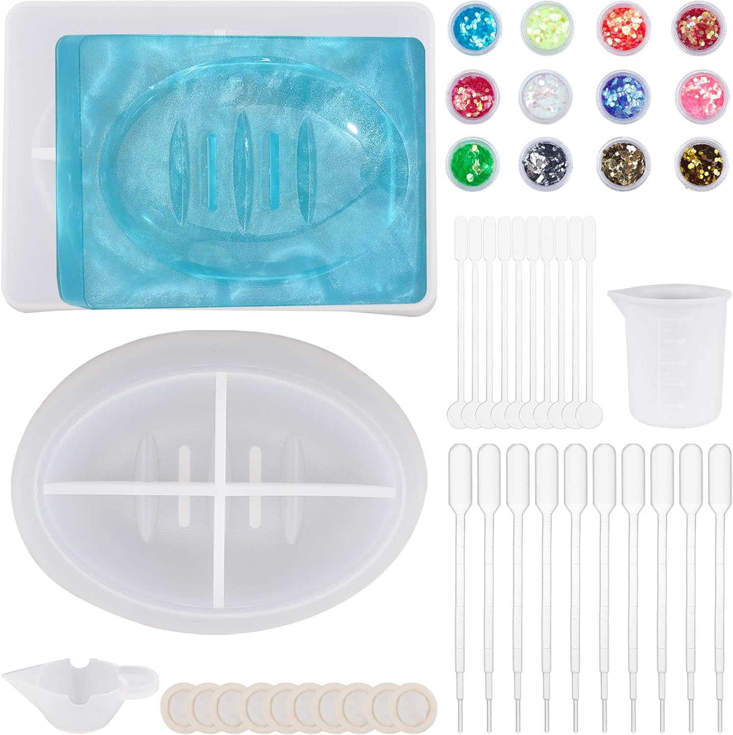 35PCS Silicone Soap Box Mold Drain Soap Box Epoxy Resin Casting Mould ...