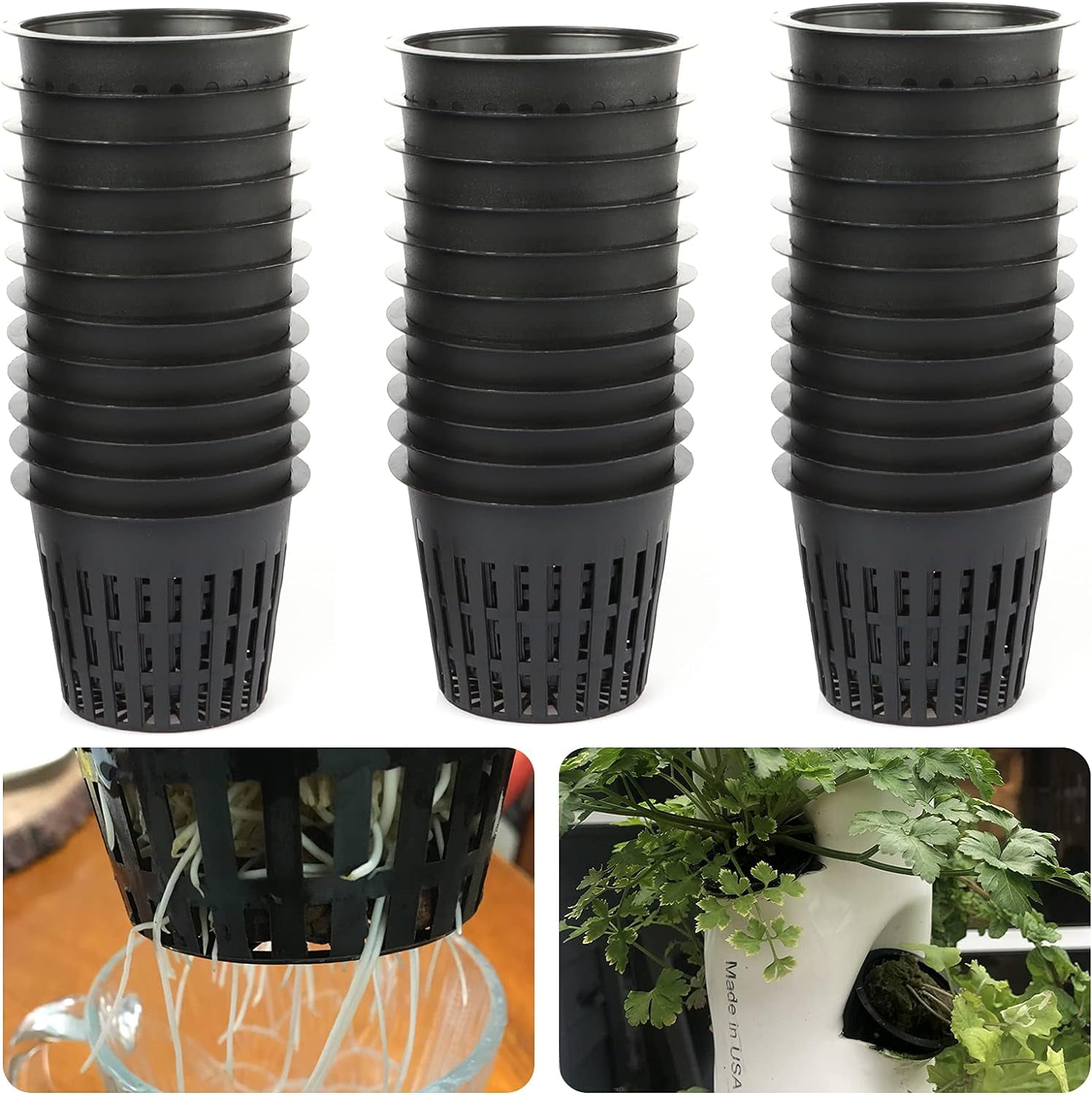 35Pcs 3 Inch Net Cups Slotted Mesh Wide Lip, Hydroponics Slotted Mesh ...