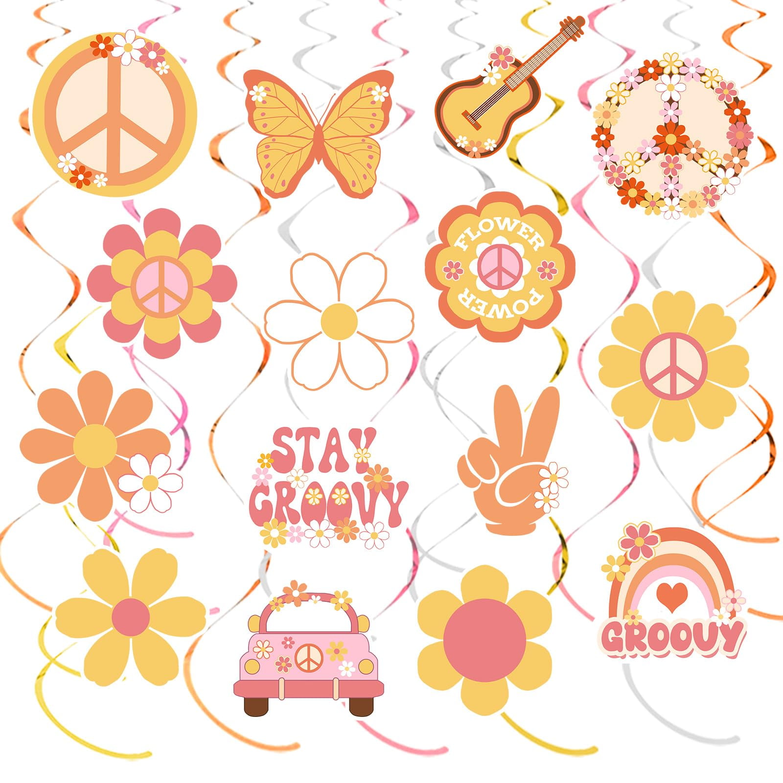35Pcs Groovy Hippie Theme Party Hanging Swirl Decorations Set,60s Retro ...